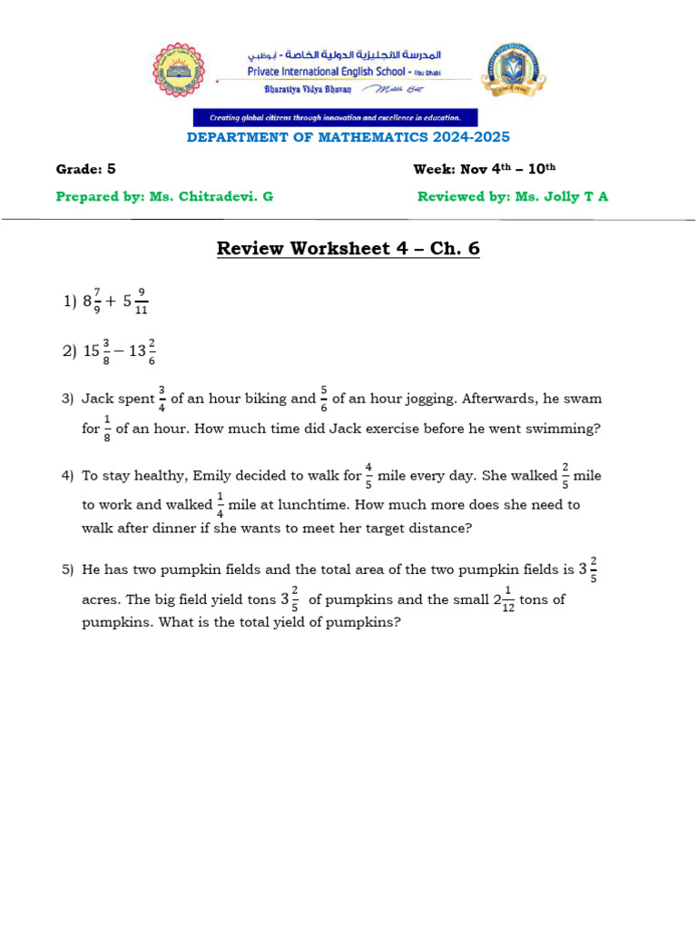 Review Worksheet 4 - Ch. 6 | PDF