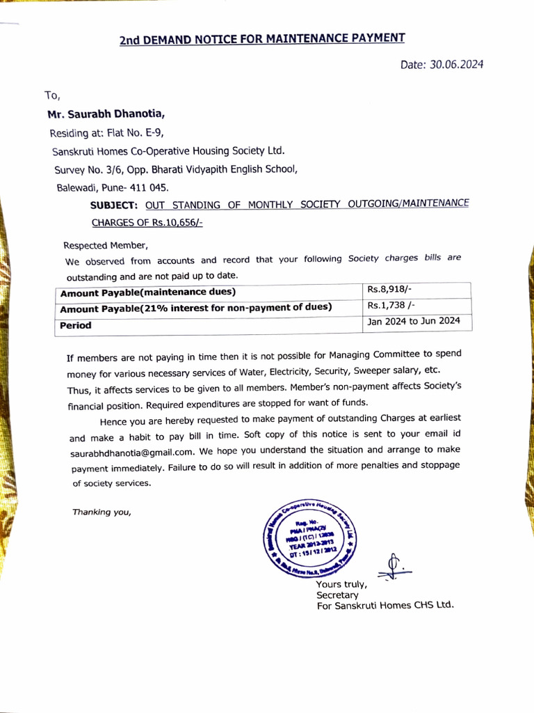 Maintenance Payment Demand Notice | PDF | Economies | Money
