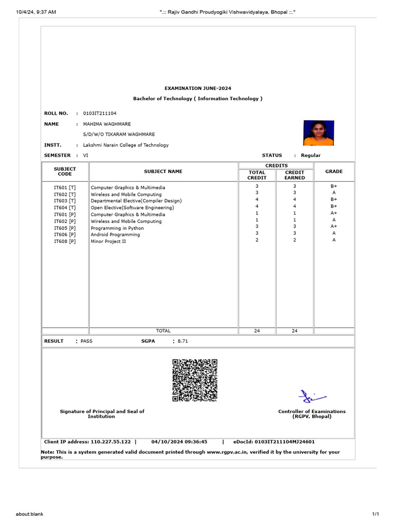 Rajiv Gandhi Proudyogiki Vishwavidyalaya, Bhopal | PDF | Computer ...