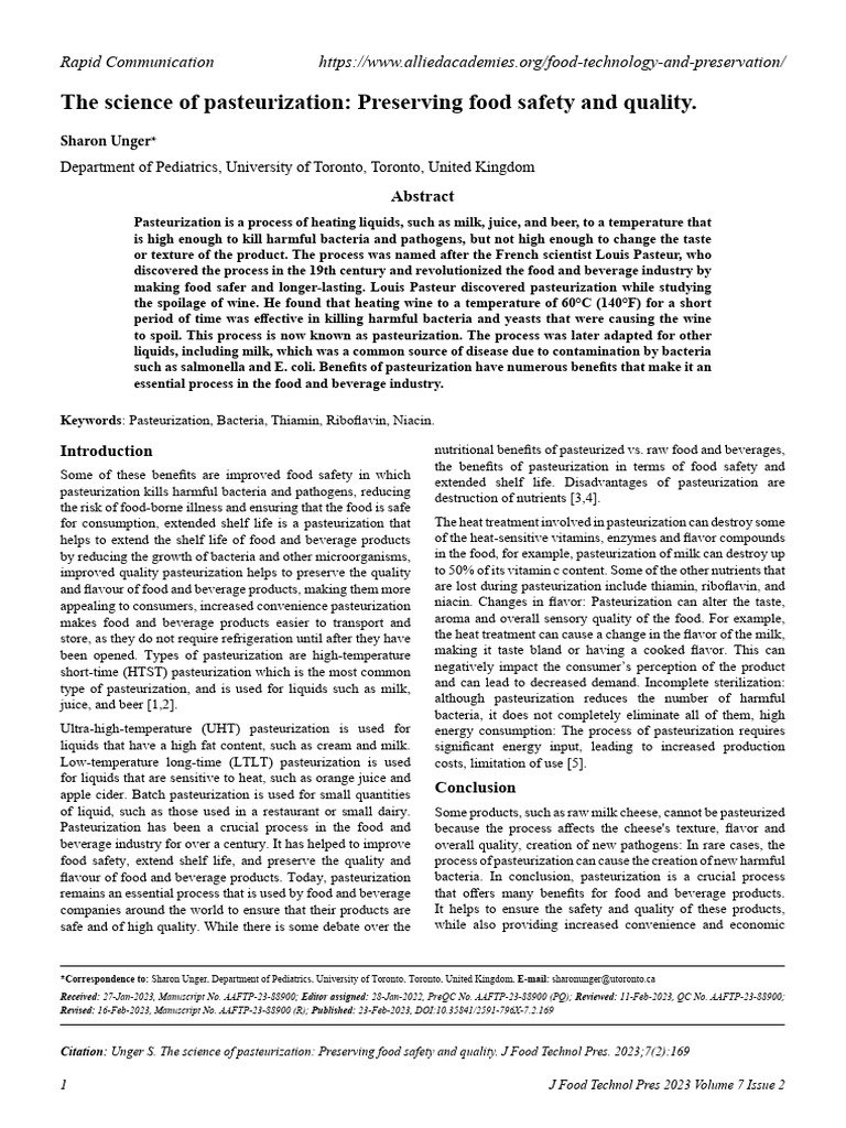 Science of Pasteurization Explained | PDF | Milk | Food Preservation