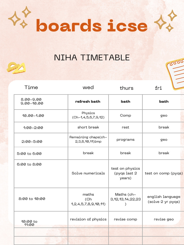 Pink Cute Minimalist Illustrative School Timetable Weekly Planner | PDF