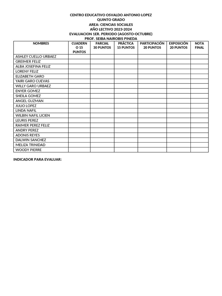Quinto Evaluacion p1 | PDF