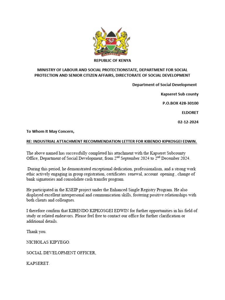 Recomendation Letter Kibendo. | PDF
