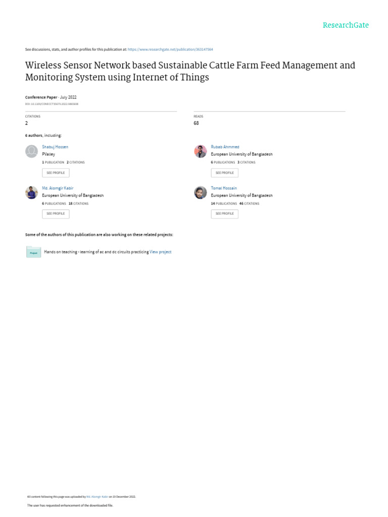 Wireless Sensor Network Based Sustainable Cattle Farm Feed Management And Monitoring System