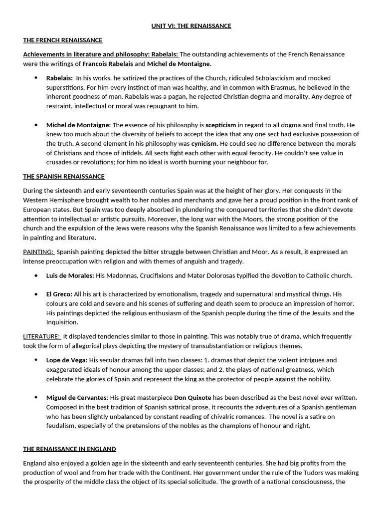 Unit Vi | PDF | Renaissance | William Shakespeare