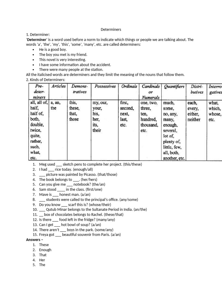 Determiners_2024 | PDF | Grammatical Number | Grammatical Gender