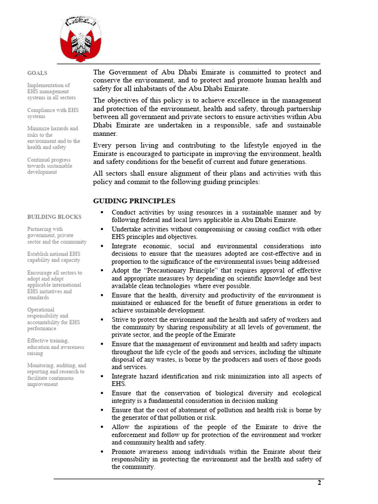 Abu Dhabi EHS Policy | PDF | Occupational Safety And Health | Sustainability