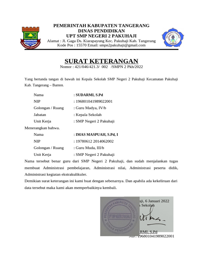 Surat Keterangan bu imas | PDF