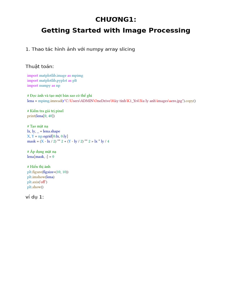 Chương1: Getting Started with Image Processing: 1. Thao tác hình ảnh với numpy array slicing | PDF