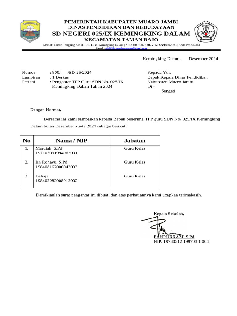 Surat Pengantar Berkas Tpp | PDF