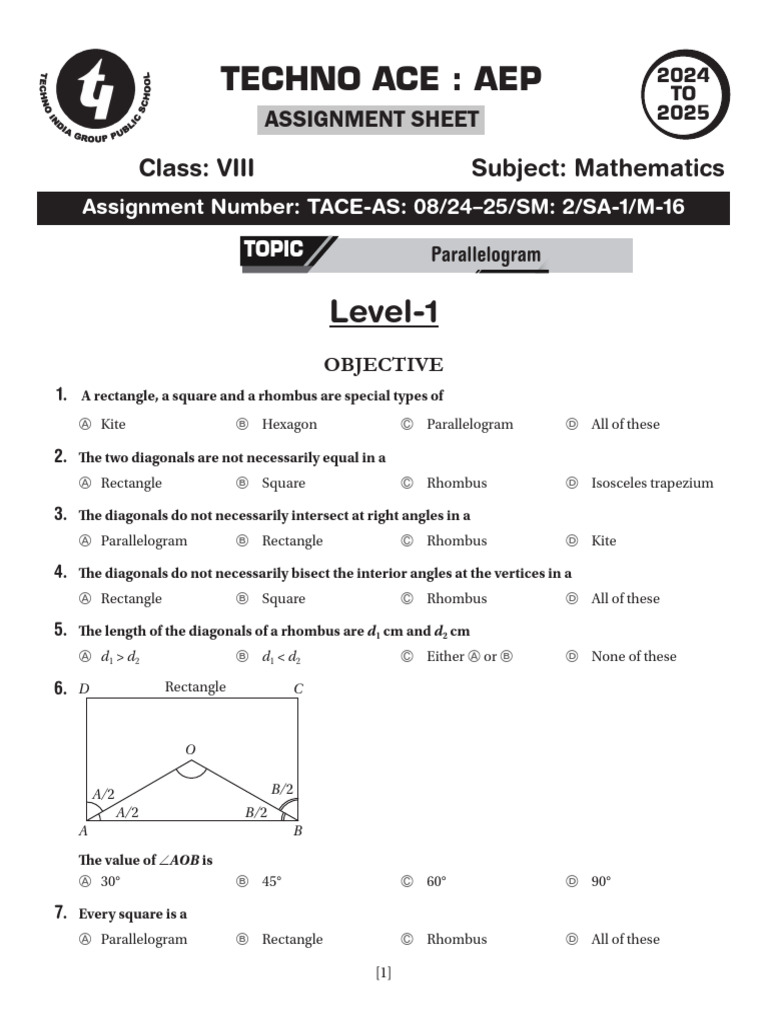 Class 8 Math Assignment: Parallelogram | PDF | Rectangle | Geometry