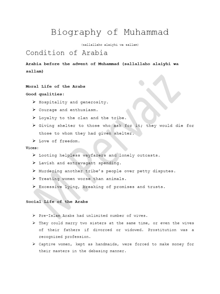 Notes of Biography of Muhammad Saw | PDF | Muhammad | Umar