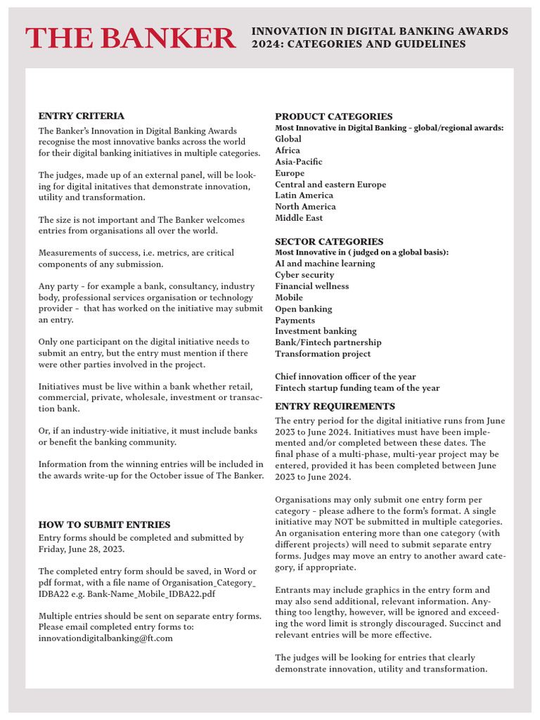 IDBA 2024 Categories and guidelines | PDF | Banks | Innovation
