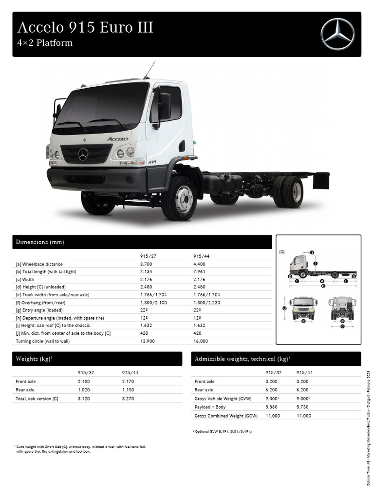 Technical Data Sheet Accelo 915 | PDF | Truck | Brake