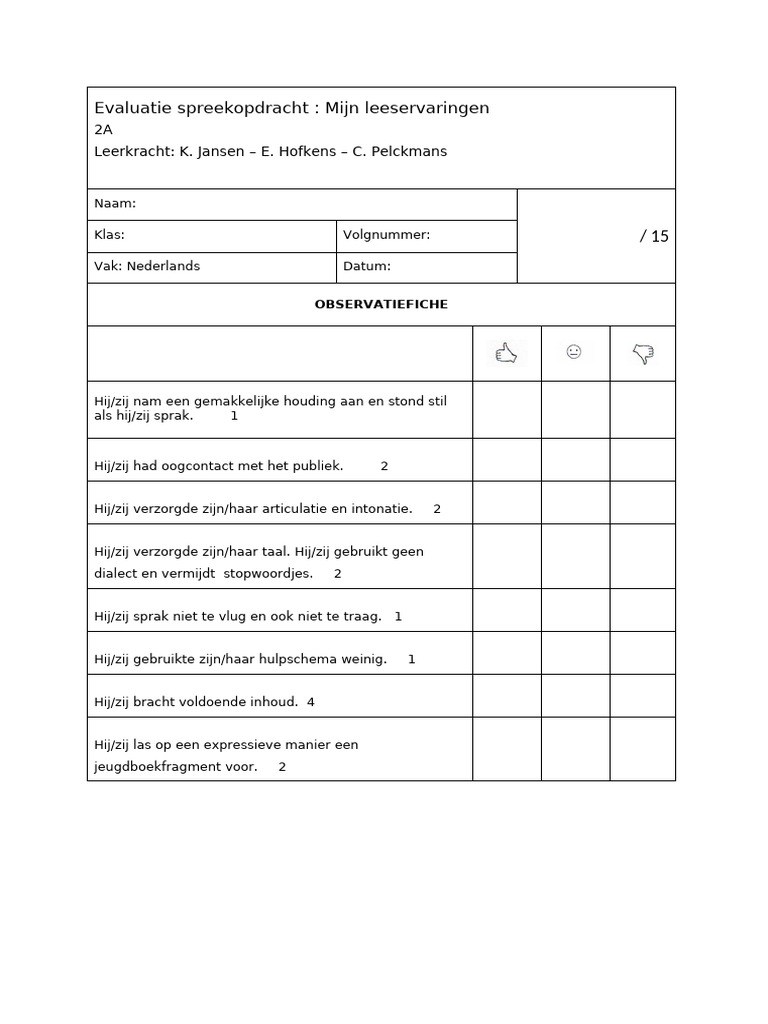 Evaluatie Spreekopdracht Mijn Leeservaringen | PDF