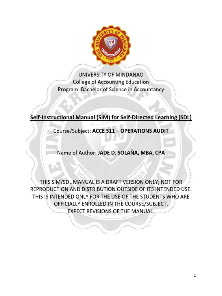 Approved Cae Bsa 1st Sem Acce 311 Solan A | PDF | Internal Audit | Audit