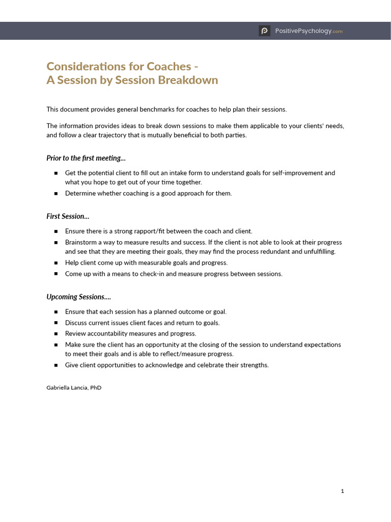 Considerations For Coaches A Session by Session Breakdown | PDF