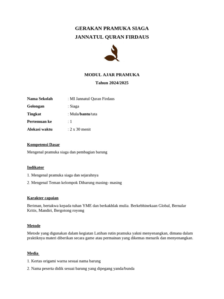 1. Mengenal pramuka siaga dan pembagian barung (Bantu) | PDF