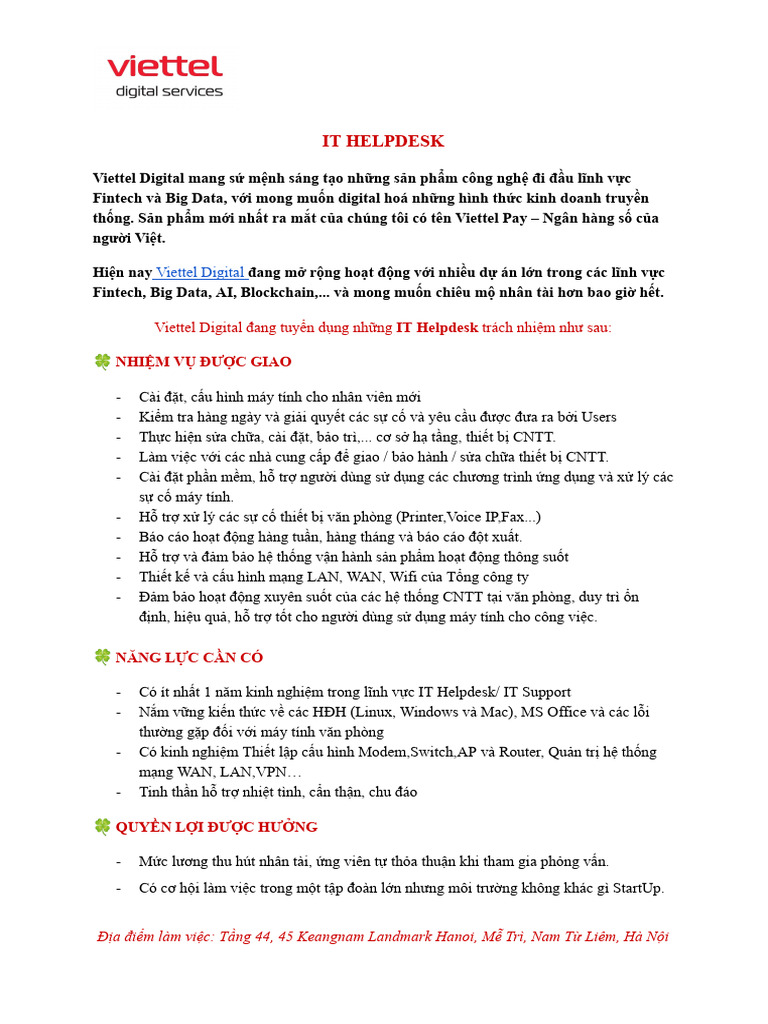 Viettel Digital - IT HELPDESK | PDF