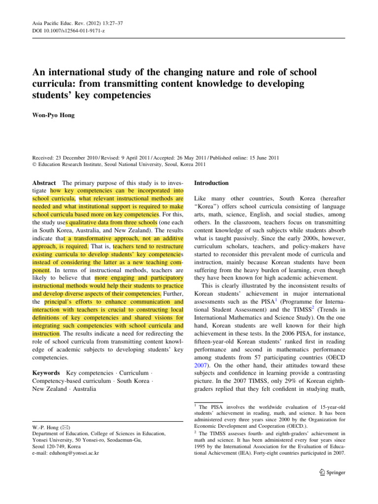 An International Study of The Changing Nature and Role of School ...