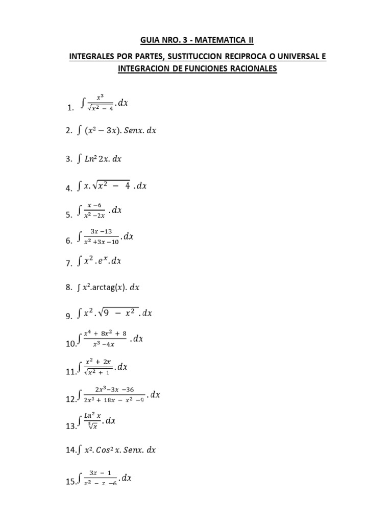 Guia Ejercicios de Practica 3er. Parcial - Matematica II | PDF