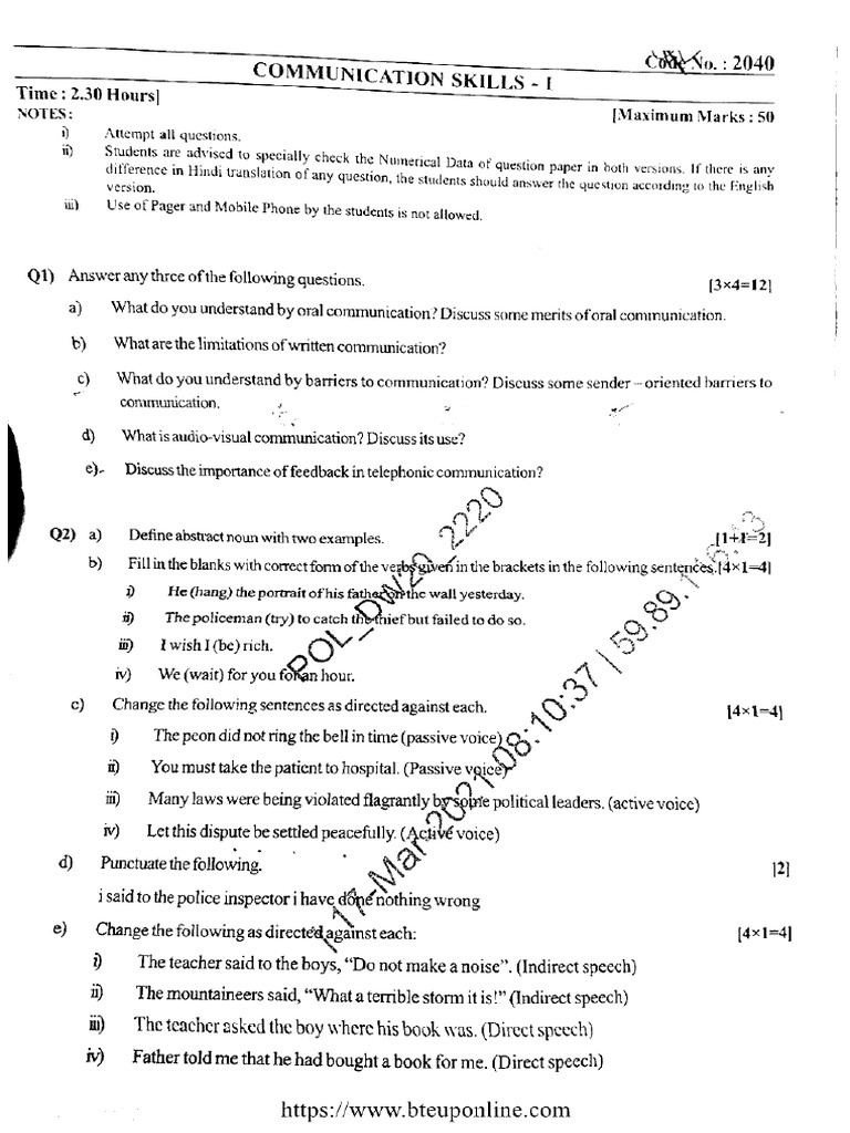 All 1 Sem Communication Skills 1 2040 Mar 2021 | PDF