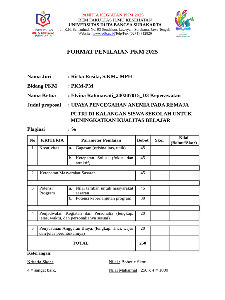 Format Penilaian PKM-PM | PDF
