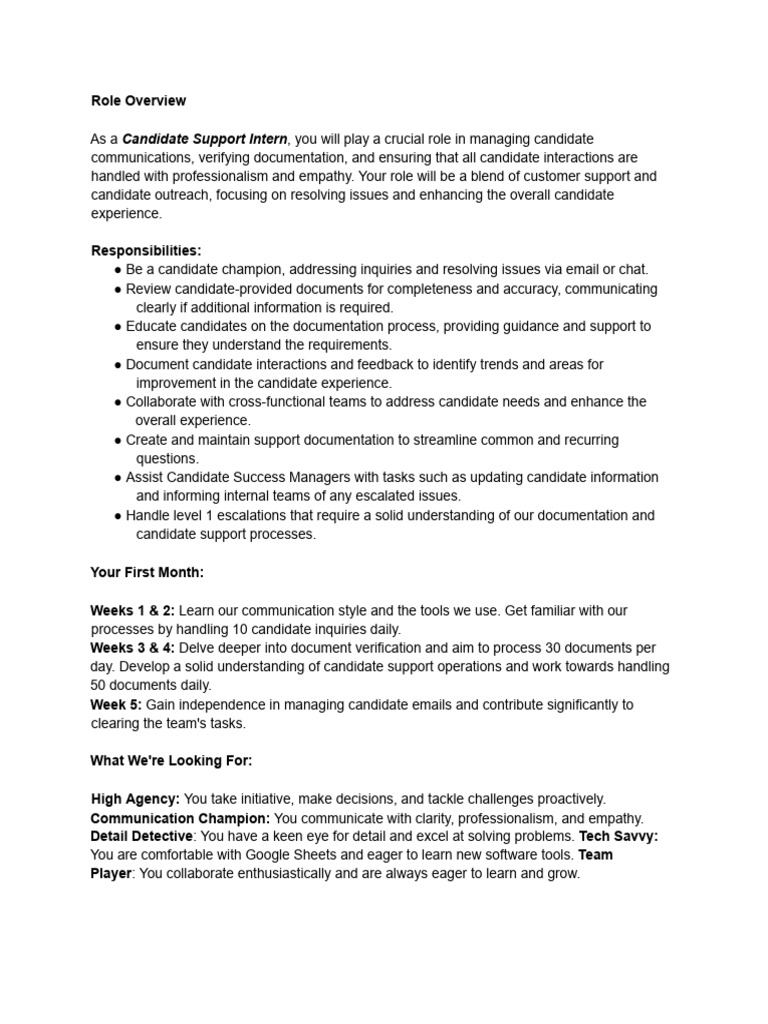 Candidate Support Intern - JD | PDF | Workweek And Weekend