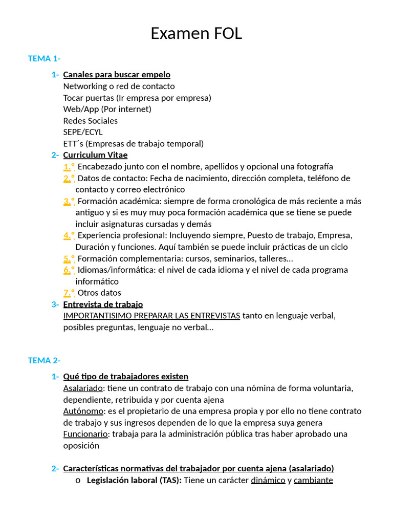 Examen FOL | PDF | Derecho laboral | Desempleo
