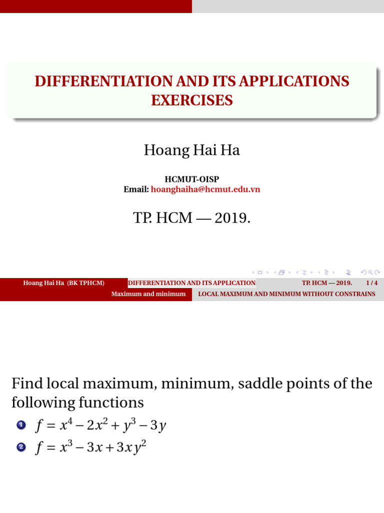 DIFFERENTIATION AND ITS APPLICATIONS EXERCISES | PDF