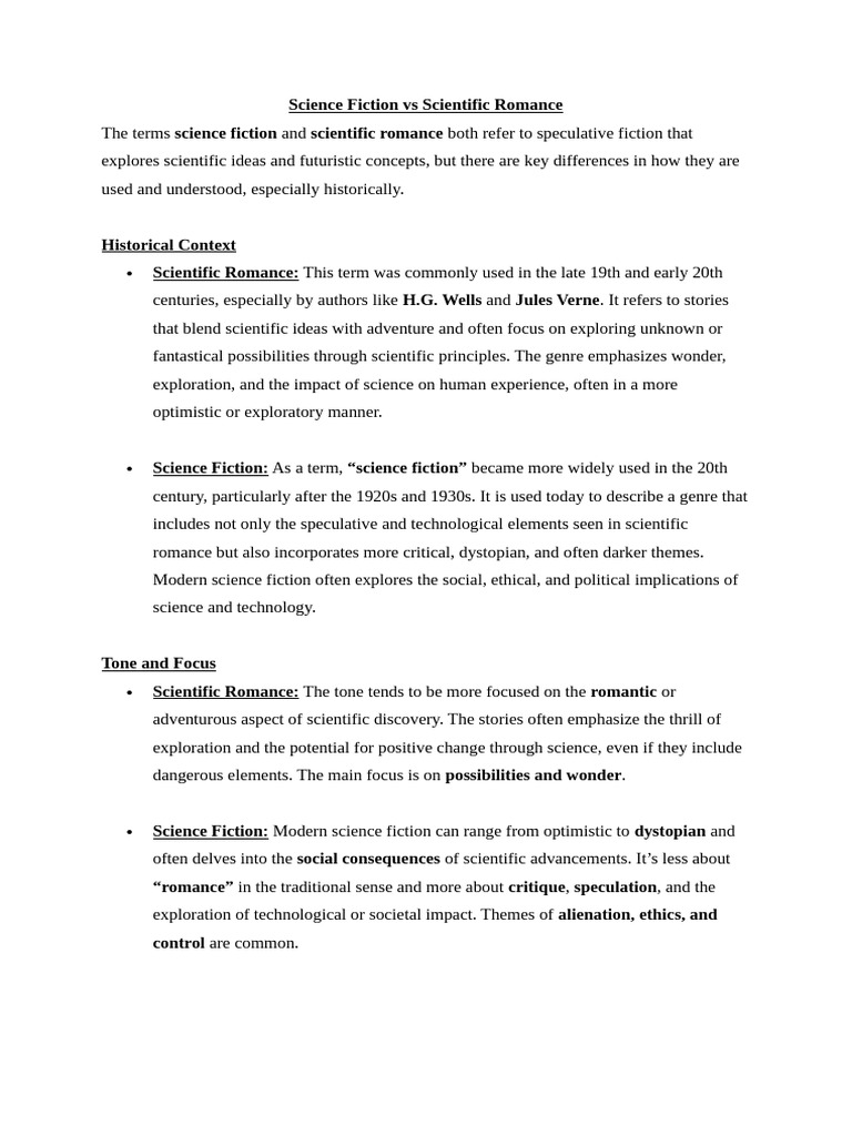 Science Fiction Vs Scientific Romance | PDF | Science Fiction | Romance ...