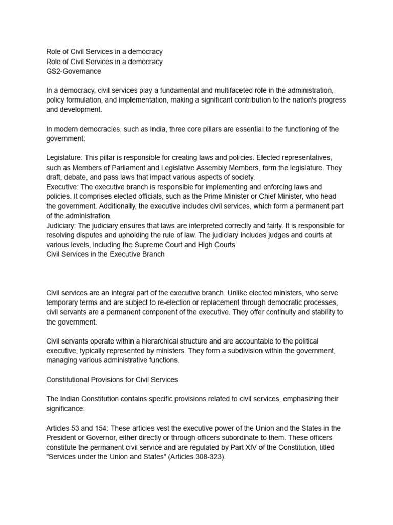 Role of Civil Services in A Democracy | PDF | Civil Service | Democracy