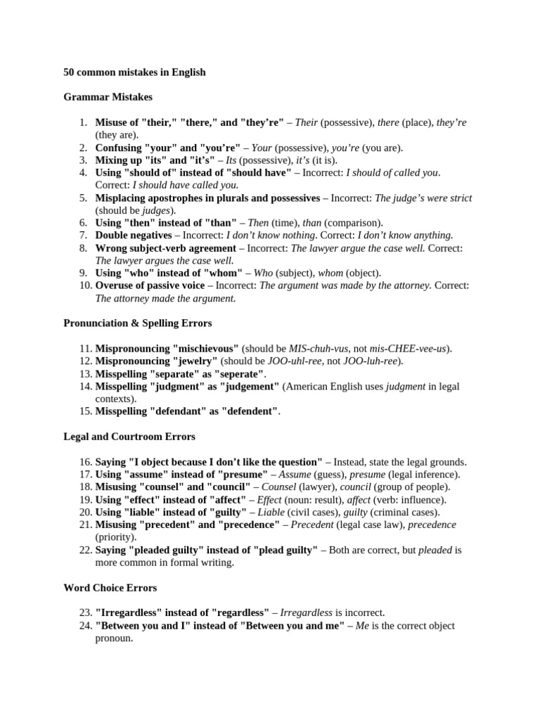 50 Common English Mistakes Explained | PDF | Verb | Linguistics