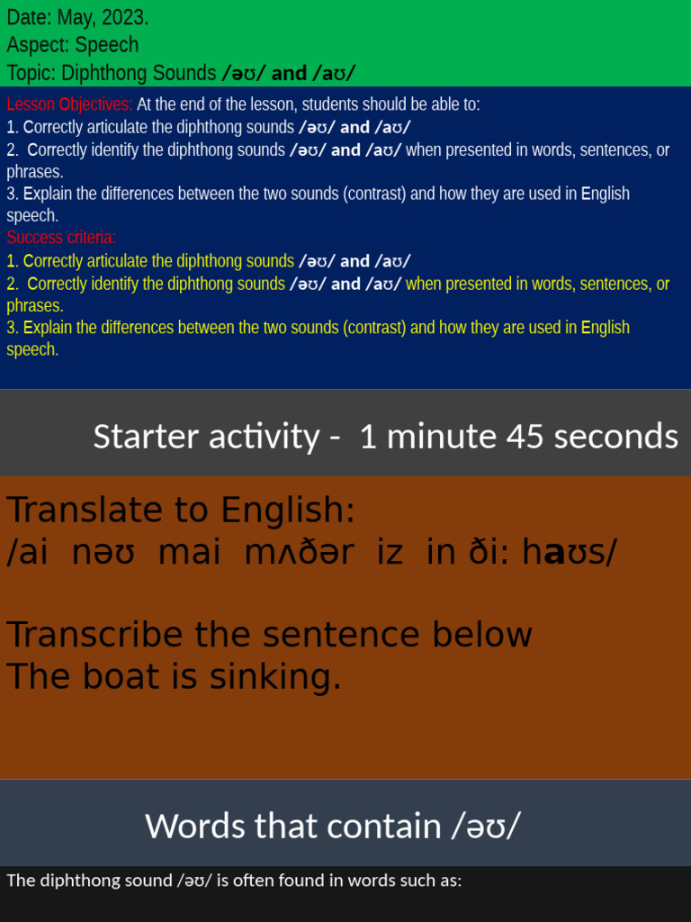 Diphthong Sounds /əʊ/ and /aʊ/ Lesson | PDF | Languages | Foreign ...