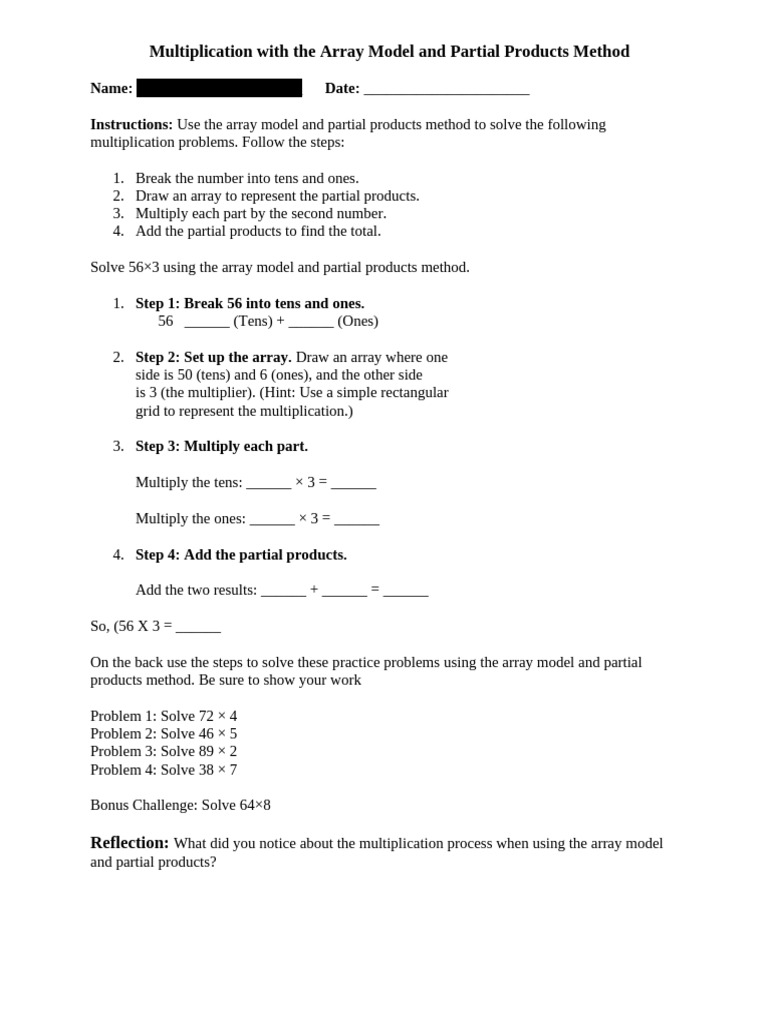 Multiplication With The Array Model and Partial Products Method | PDF