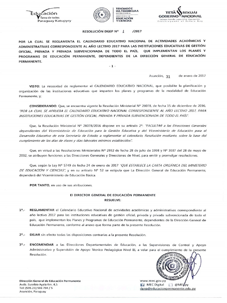 Calendario 2017 - DGEP | PDF