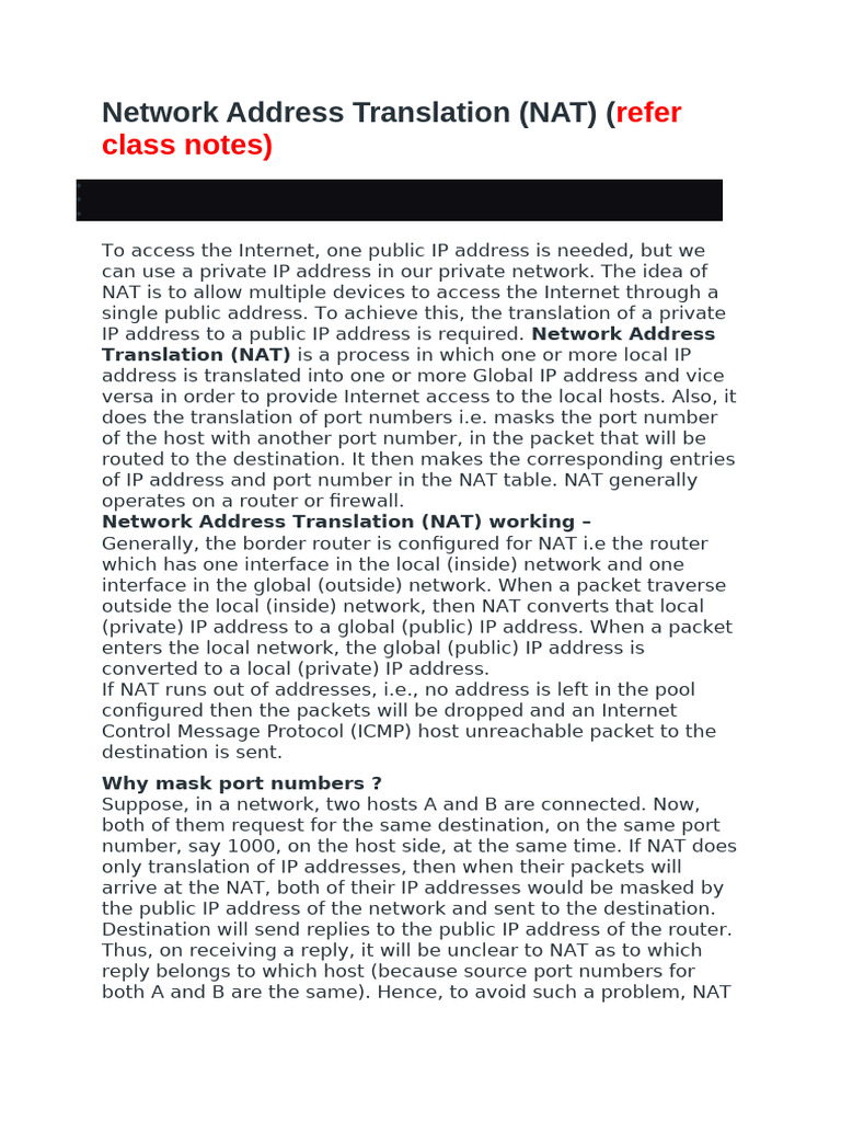 Network Address Translation (NAT) | PDF | Ip Address | Computer Network