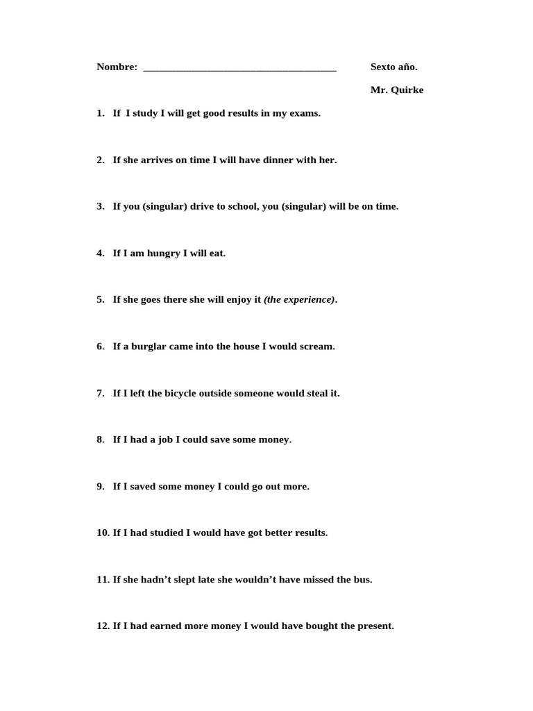 Spanish - 6th Year - Si Clauses. | PDF