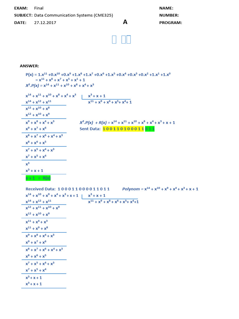 DCS Final Sınavı 17 A Answer | PDF | Bit Rate | Telecommunications