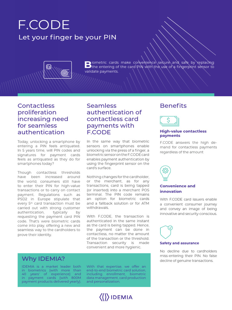 F Code Idemia Brochure 202105 | PDF | Personal Identification Number | Biometrics