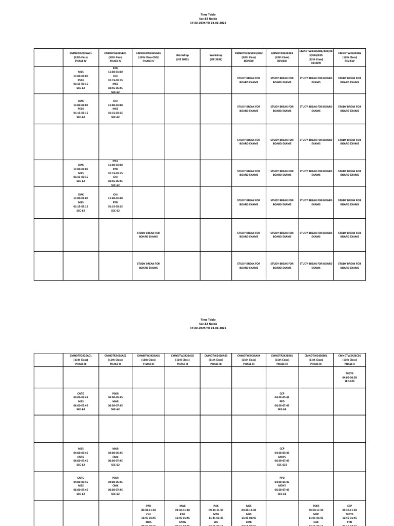 Time-Table_SEC 62 | PDF
