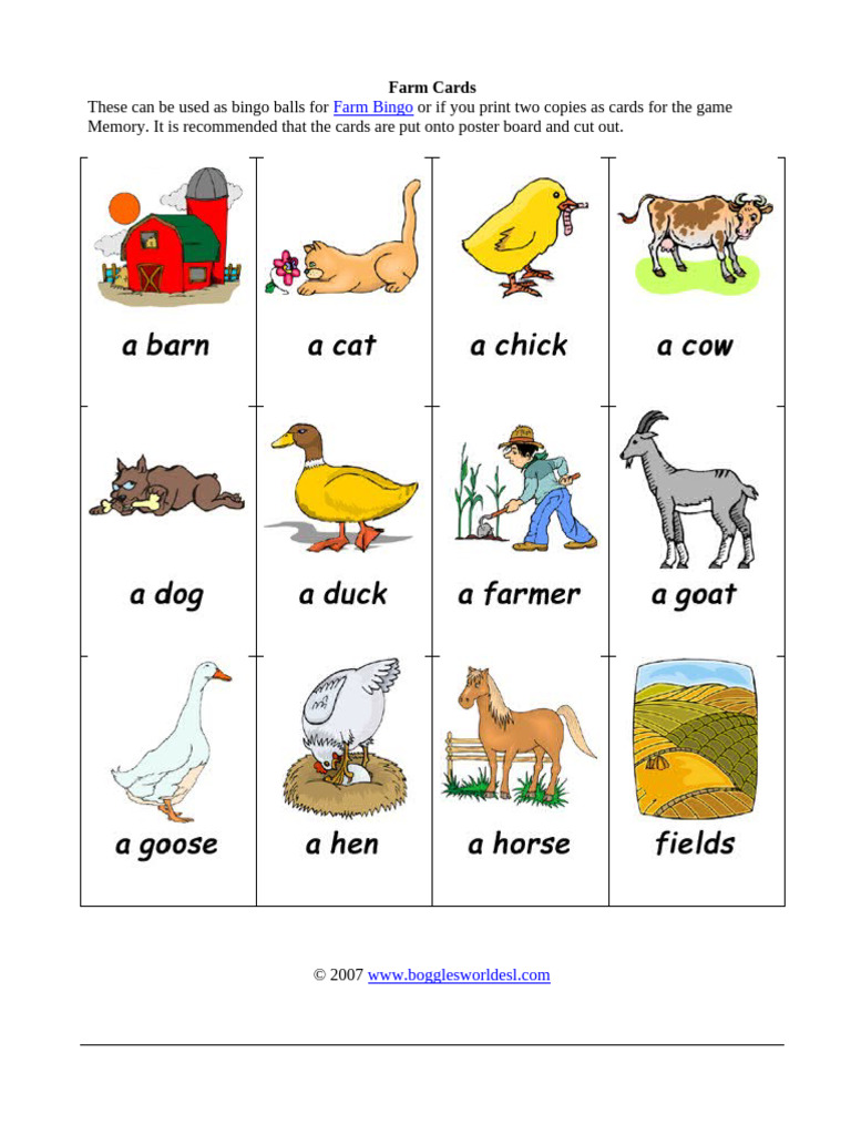 Farm Bingo and Memory Game Cards | PDF