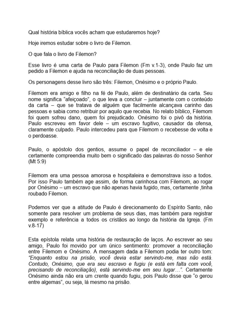 A Reconciliação de Filemon e Onésimo | PDF | Epístola a Filemon ...