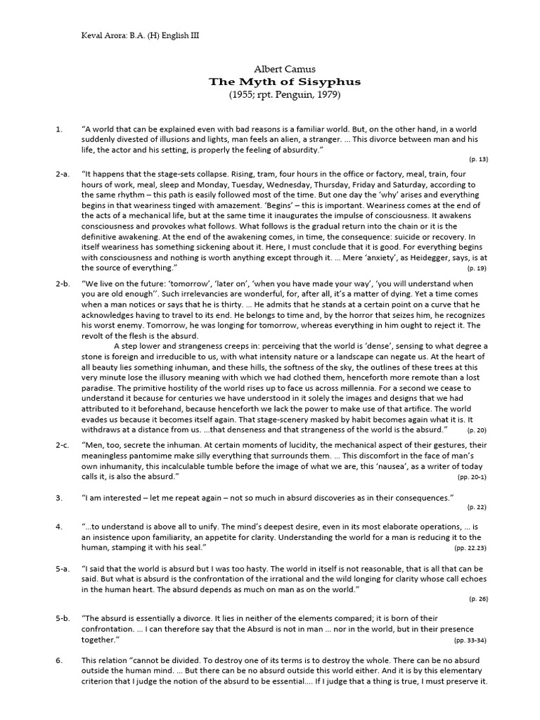 The Absurd in Camus' Sisyphus | PDF | Metaphysics