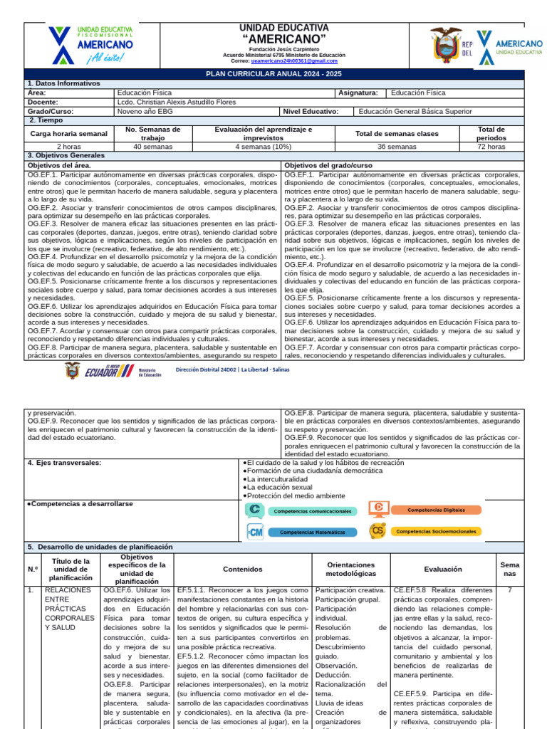 Plan Anual Eeff-9no 2024-2025 | PDF | Bailes | Toma de decisiones