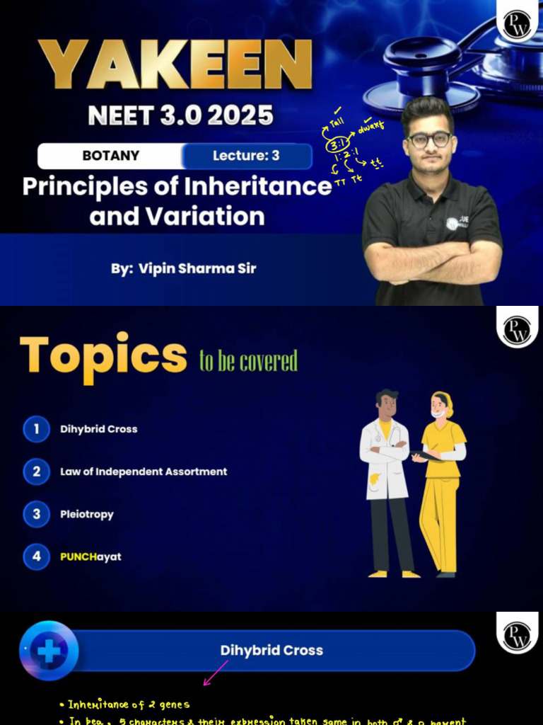 Principle of Inheritance and Variation 03: Class Notes - Yakeen 2025 | PDF
