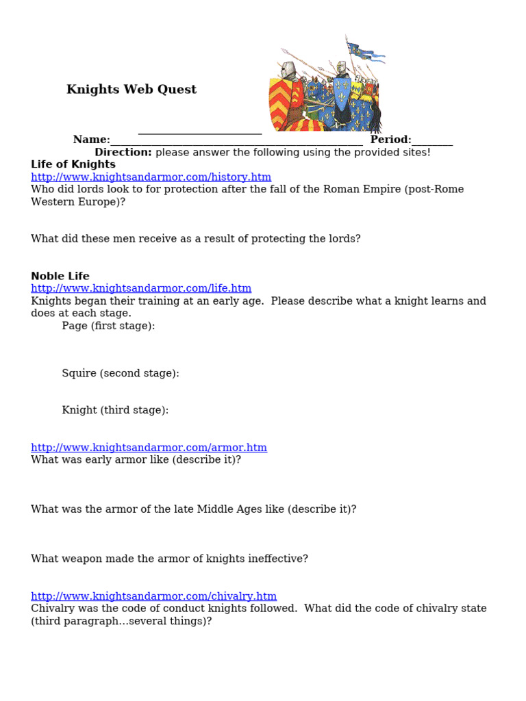Socials 8 Knights WebQuest | PDF
