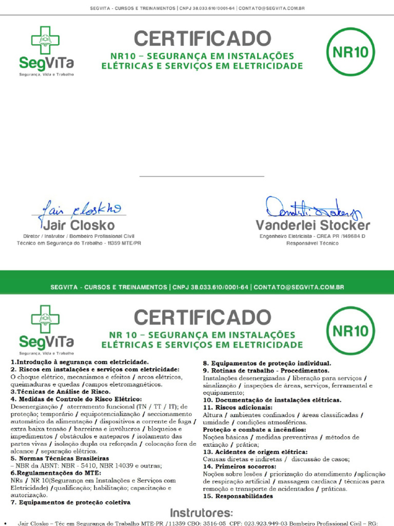 5 - Certificado NR 10 - André Valério 2024 | PDF
