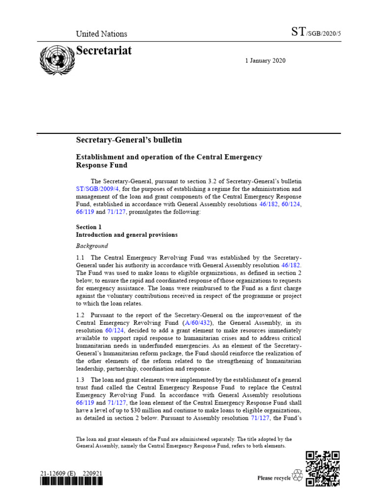 Central Emergency Response Fund Guidelines | PDF | Central Emergency ...