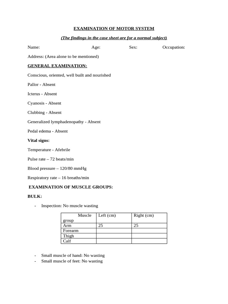 Normal Motor System Examination Results | PDF | Anatomical Terms Of ...